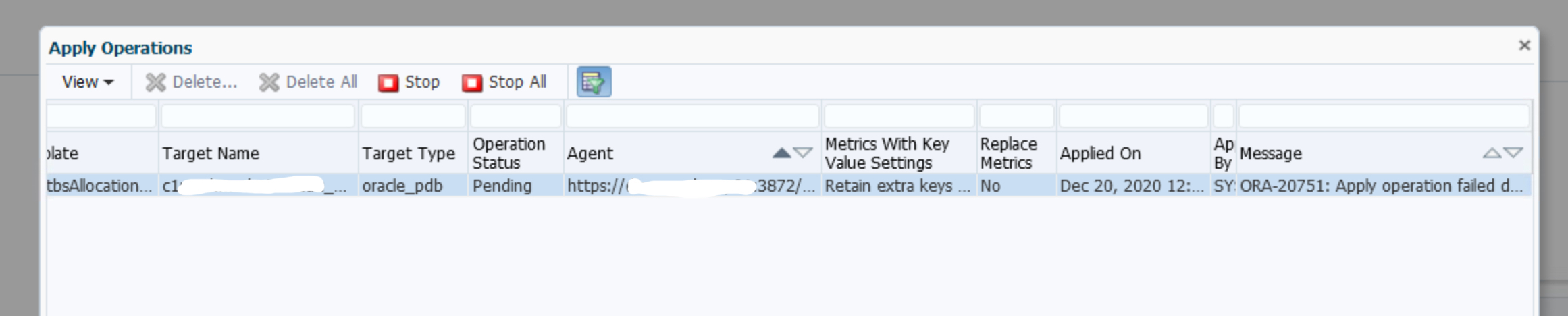 OEM: Metric “Tablespace Allocation Metric” not Collected – Agent is ...